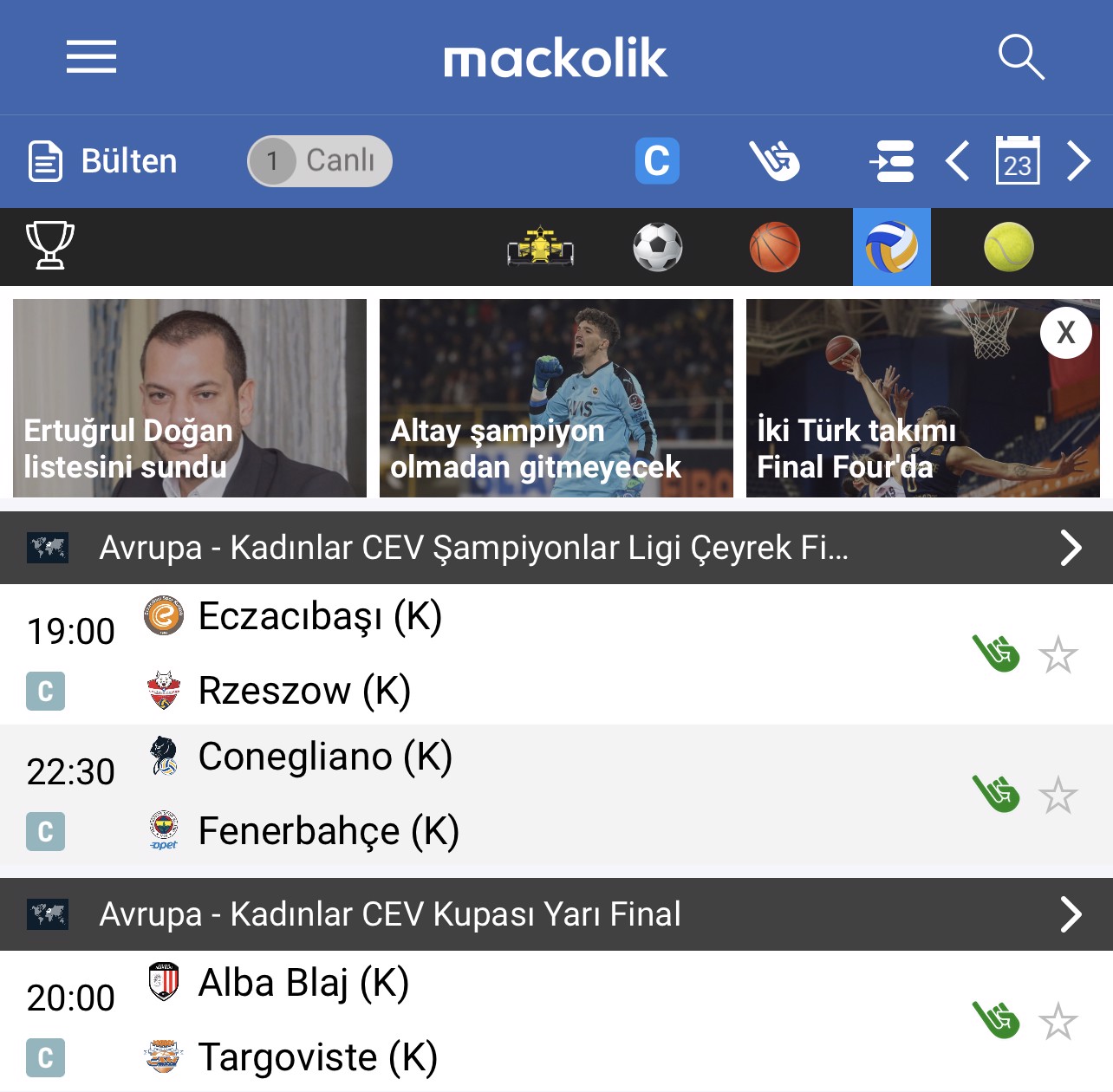 Voleybol, en hızlı canlı sonuçlarla, Mackolik’te! | Mackolik.com